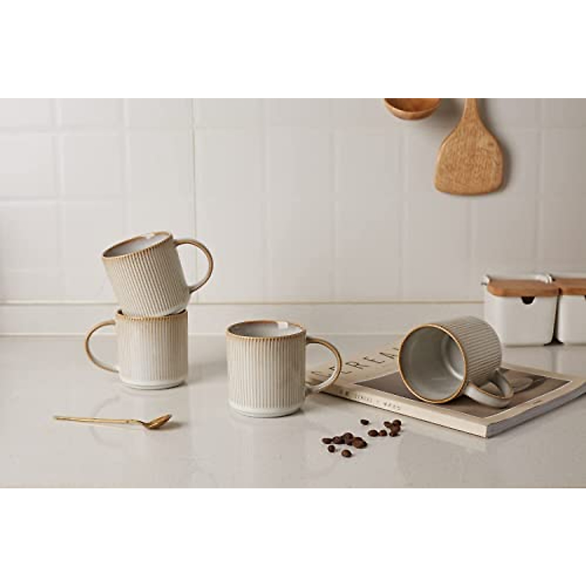 famiware 4 Pieces Coffee Mug, 12 oz Catering Mugs with Handle for Coffee, Tea, Cocoa, Milk, Cappuccino White