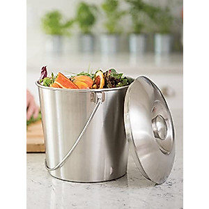 Gardener's Supply Company Brushed Stainless Steel Kitchen Compost Pail | Holds 1 Gallon of Food Scraps for Organic Indoor Composting | 7-1/4" D x 7" H