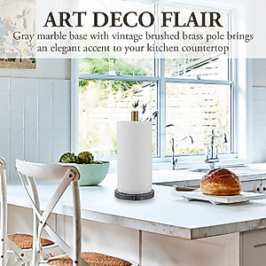 MyGift Modern Brass Paper Towel Holder for Counter with Black Marble Base, Kitchen Paper Towel Stand Holder for Standard and Large Size Rolls