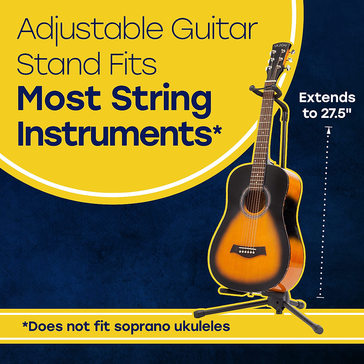 Hola! Music Guitar Stand - Height Adjustable, Collapsible w/Padded Neck & Yoke - Pack of 1 Tripod