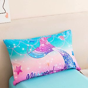 ZRNBAST Toddler Bedding Sets for Girls 4 Pcs Mermaid Tail Toddler Comforter Set Pink Turquoise Gradient Rainbow Colorful Toddler Bedding for Girl Bed, Pink Blue Fish Scale