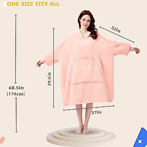 Beauty Shine Oversized Wearable Blanket Hoodie with Zipper, Women and Men Sherpa Blanket, Kangaroo Pocket, Pullover for Adults Fits All(Soft Pink,Original)