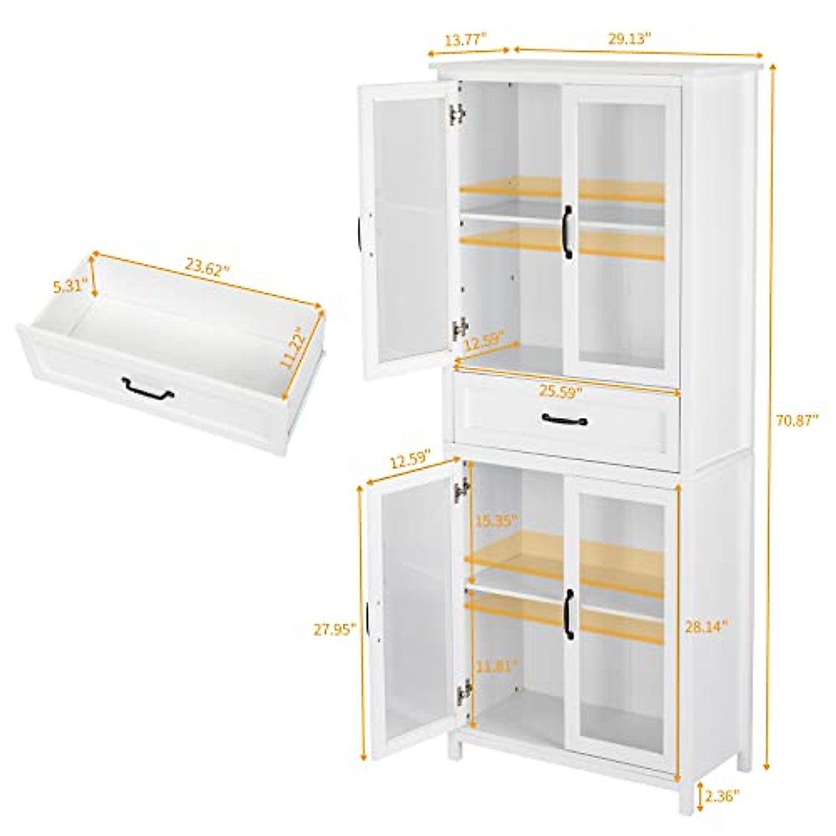SSLine 5-Tier Bookshelf Bookcase with 4 Doors,71'' Wooden Tall Storage Cabinet with One Drawer and Spray Paint Acrylic Door,Adjustable Shelves for Living Room Bedroom Study Office Book Organizer