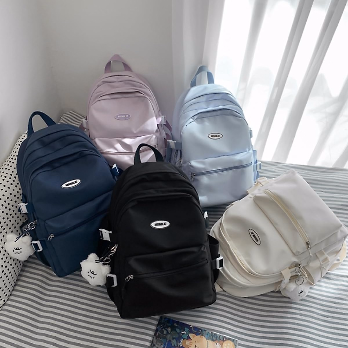 VTTDB Kawaii Backpack with Cute Accessories Casual Aesthetic Daypack Simple Laptop Bag Waterproof Travel Rucksack for Women (white)