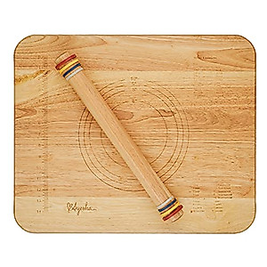 Ayesha Curry Kitchenware Pantryware Rolling Pin and Pie Board Set, 2 Piece, Parawood