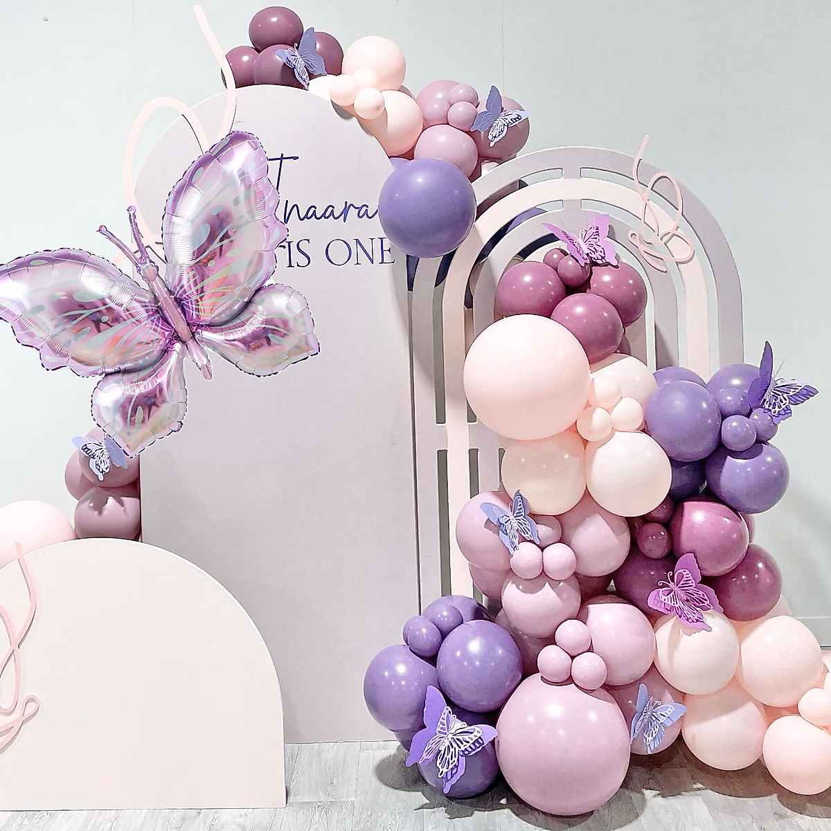 174Pcs Purple Butterfly Balloons Garland Arch Kit with Pink Different Purple Butterfly Foil Balloons for Girl Lavender Baby Bridal Shower Wedding Birthday Party Decorations
