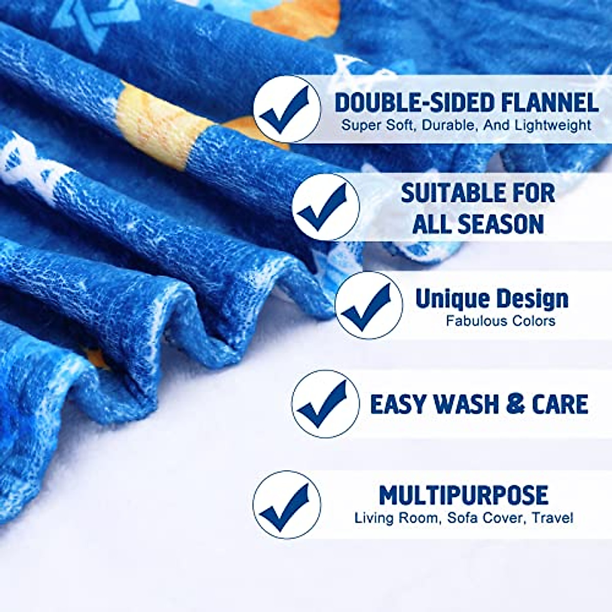 Chanukah Throw Blanket Soft David Star Menorah Dreidel Flannel Blanket Jewish Holiday Throw for Sofa Couch Bed Cozy Plush 50x60 Inch
