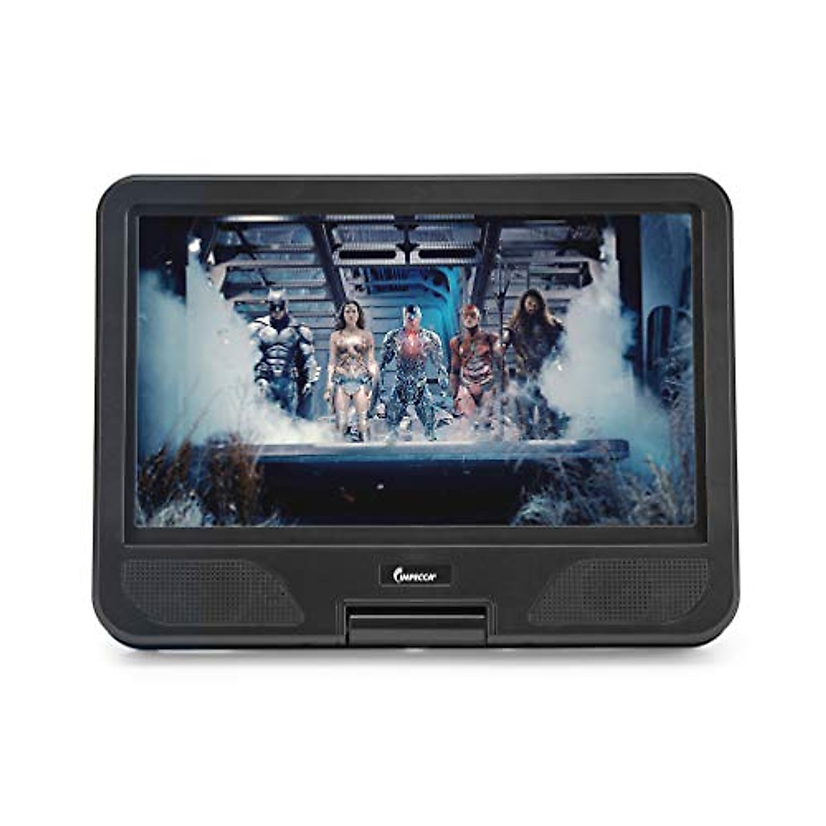 Impecca Portable DVD Player 10.1” Flip and Swivel Screen, USB Port and SD/SDHC Card Slot, Remote, Headphone Jack, Car Charger and Power Adapter, Region Free - Black