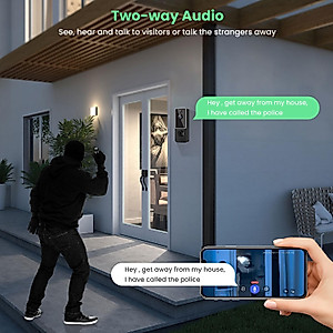 SJCODE Smart Video Doorbell Security Camera Outdoor Included Ring Chime, Wireless and Battery Powered, 2 Way Audio, Human Detection, Night Vision, Cloud Storage, for Indoor/Outdoor Surveillance