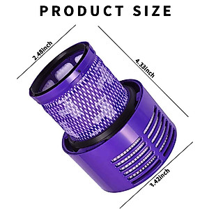 Dyson V10 Cyclone Series Replacement Filter - 2 Pack Washable Hepa Filter for V10 Absolute, Animal, Total Clean, Motorhead, SV12 (Part #969082-01)