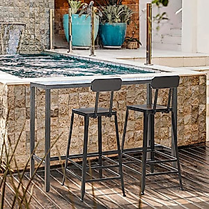 MUPATER Outdoor Bar Table, 55'' Patio Table Rectangular Pub Height Dining Table, Narrow Bar Table Outdoor with Metal Frame for Hot Tub, Garden, Yard, Balcony, Poolside, Black
