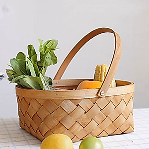 Garneck Wicker Basket with Handle Seagrass Basket,Handmade Rattan Storage Basket Houseware Storage Container Handwoven Straw Seaweed Basket Organizer with Handle Size M