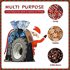 Farm Tractorchristmas Drawstring Gift Bag, Linen Drawstring Gift Bag, Reusable Drawstring Gift Bag, Used For Christmas, Birthday, Wedding Supplies