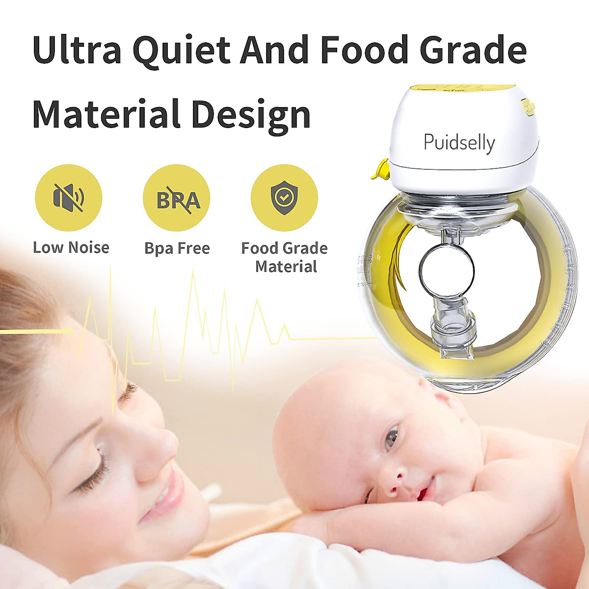 Wearable Puidselly Hands Free Electric Double Rechargeable Milk Pump, Silent Breast Pump with LCD Display Memory Function(27/24/21mm Flange)