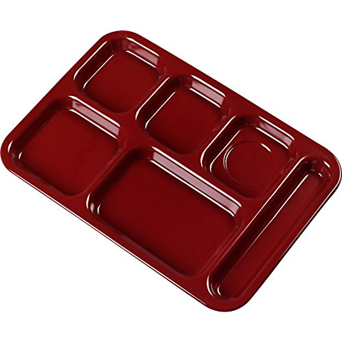 Carlisle FoodService Products Right Hand 6-Compartment Melamine Tray 14.5" x 10" - Dark Cranberry