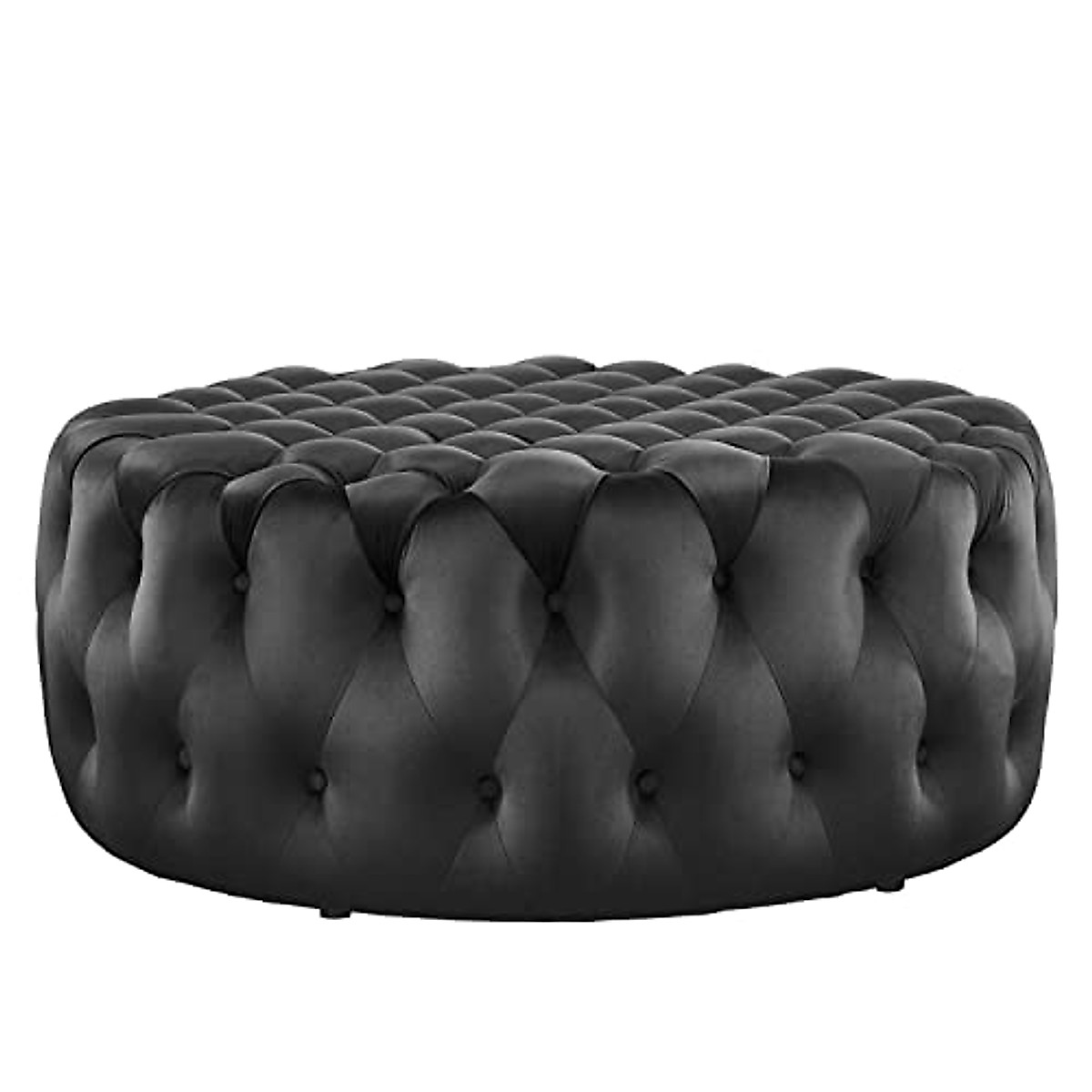 Modway Amour Modern Button Tufted Round Velvet Ottoman in Black