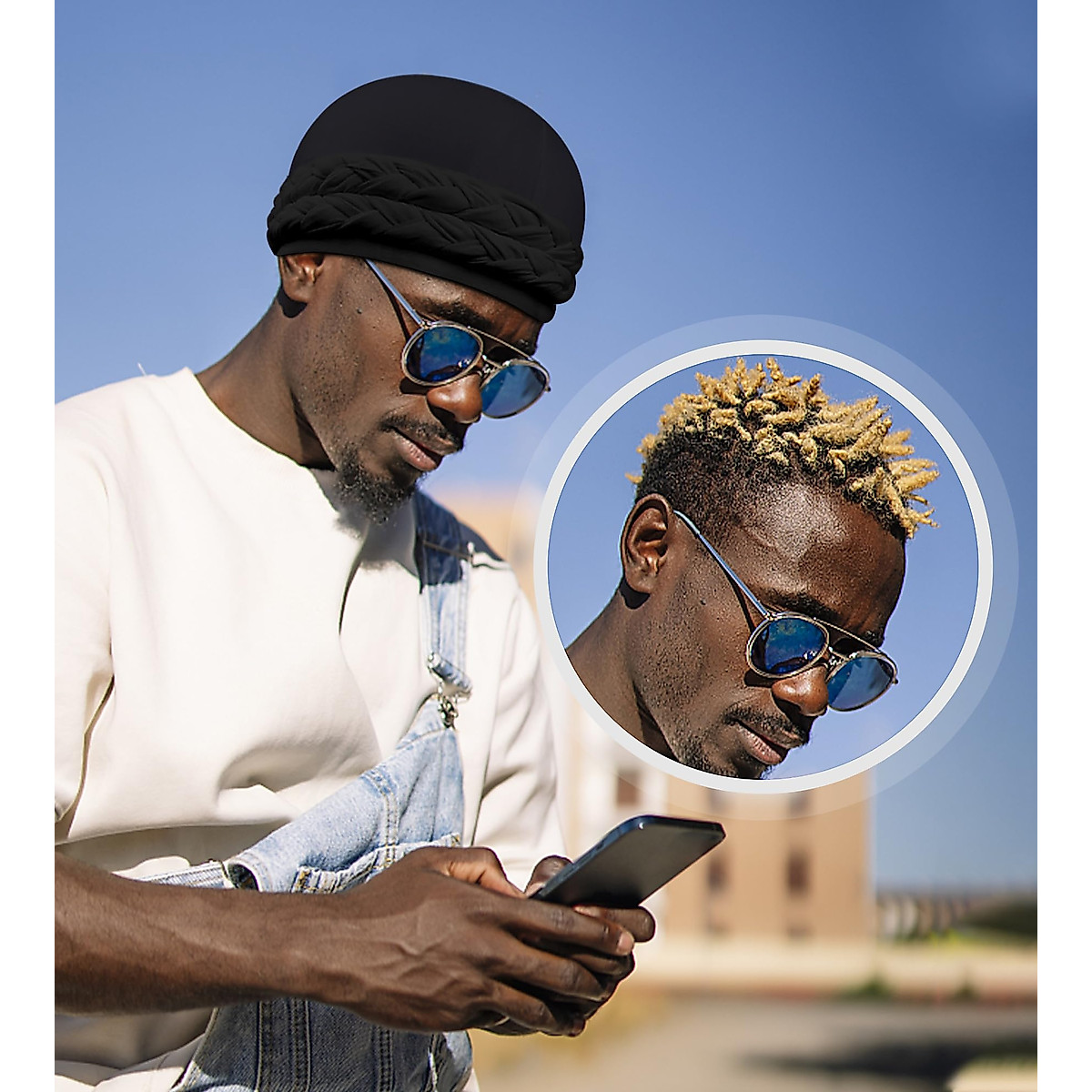 YI HENG MEI Satin Lined Halo Turban for Men Women Pre-Tied Handmade Braid Head Wraps Beanies Sleep Cap Bonnet Turbans Durag, Black, 1PCS