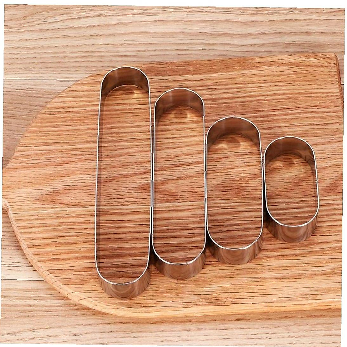 4pcs Mousse Rings Stainless Steel Mini Cookie Cutters Mini Long Oval Mousse Ring Mold Metal Baking Tiramisu Mold for Kitchen Baking Sponge Cakes Dessert Pies