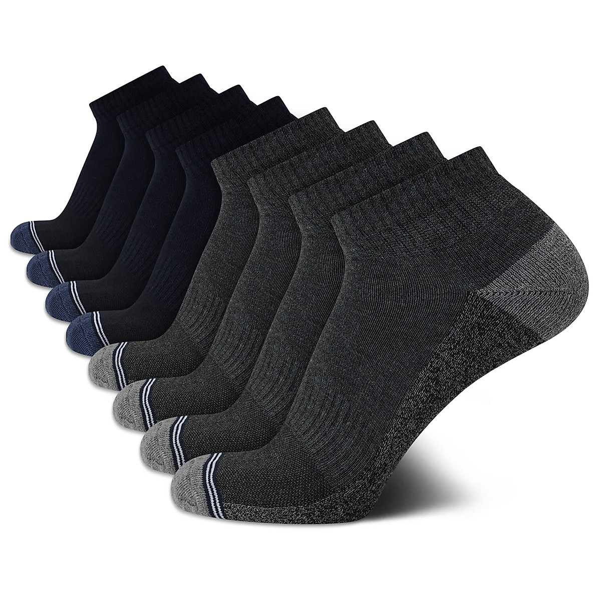 Nautica Men's Quarter Socks - 8 Pack Comfort Cushioned Athletic Ankle Socks for Men - Casual Men's Sports Socks, Size 6-12.5, Grey HeatherNavy
