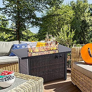 Outdoor Propane Gas Fire Pit Table, 43 Inch 50,000 BTU Auto-Ignition Propane Fire Pit Table, CSA Approved with Glass Wind Guard, Waterproof Cover, Lava Stone for Outdoor Garden/Patio.