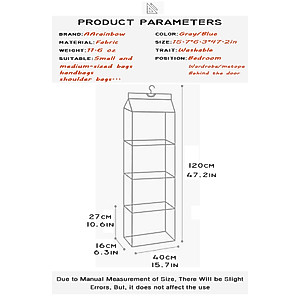 AARAINBOW Hanging Clear Handbag Purse Organizer for Closet, Handbag Organizer with Hook 4 Easy Access Pockets Wardrobe Closet Space Saving Organizers System, 47.2 L x 15.7Wx 6.3D (Gray)