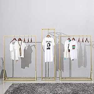 FURVOKIA Clothes Retail Heavy Duty Metal Garment Racks,Clothing Store Hanger Storage Shelves,Floor-Standing Display Rack (Gold Square Tube, 75" H)