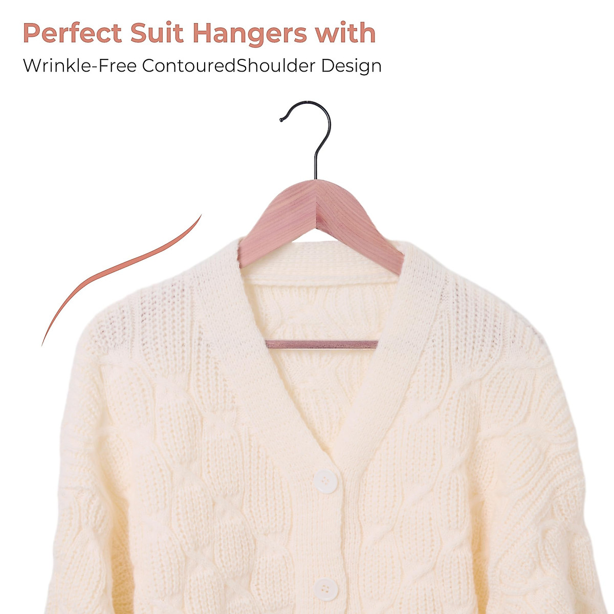 JS HANGER American Red Cedar Hangers 10 Pack, Smooth Finish Wood Coat Hangers for Suit Shirt, Aromatic Cedar Clothes Hangers with Swivel Hook & Notches for Dress, Jacket, Pants