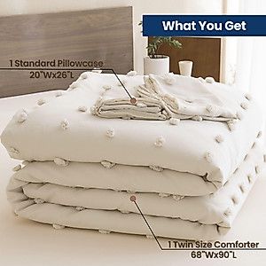 Paxrac Beige Comforter Set Twin/Twin XL, Cream 2 Pieces Tufted Comforter Set, Lightweight Neutral Bedding Set, Soft and Fluffy Microfiber Comforter for All Seasons (68x90in Comforter & 1 Pillowcases)