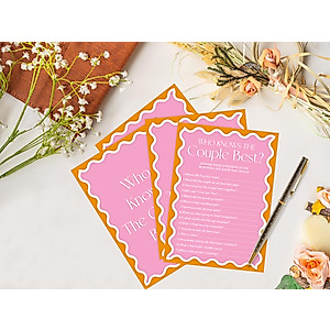 Pink Wavy Border Who Knows The Couple Best Game for 30 Guests with Game Cards, Wavy Border Bridal Shower Game, Modern Bridal Shower Decorations, Wedding Shower or Bachelorette Party Supplies - 03