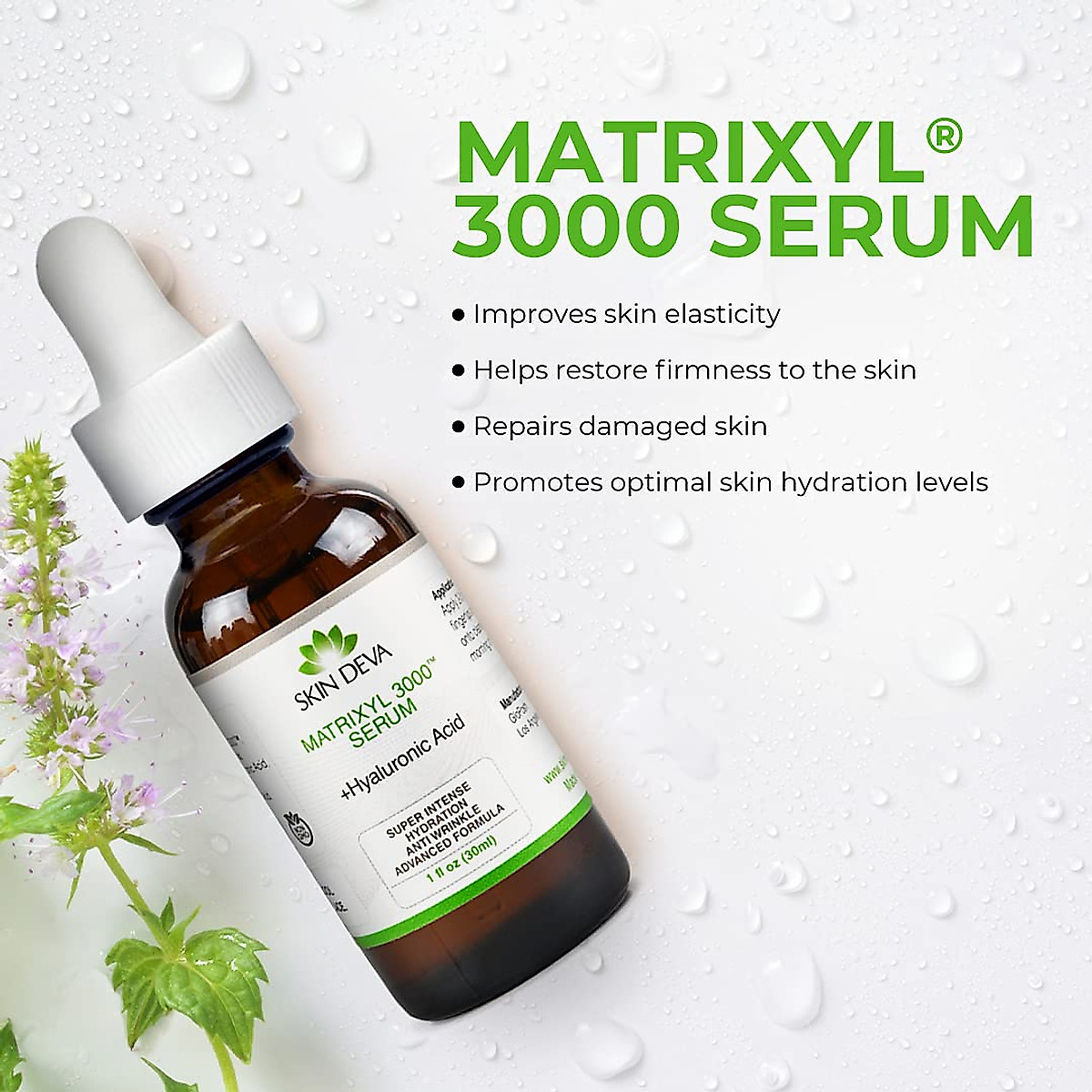 SKIN DEVA 1 fl oz Matrixyl 3000 with Hyaluronic Acid Serum Peptides Serum For Face Hydration with Hyaluronic Acid Stimulates Collagen Repair Mechanisms Lightweight Anti Aging Moisturizer
