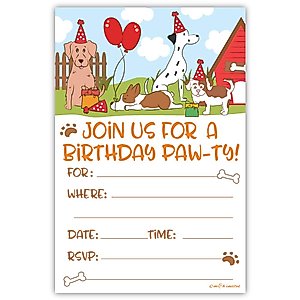 Puppy Dog Birthday Party Invitations (20 Count) With Envelopes