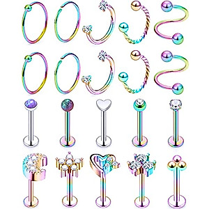 Cisyozi 16G Lip Labret Medusa Monroe Ring Stud Piercing Jewelry for Women 16 Gauge Stainless Surgical Steel Horseshoe Tragus Helix Cartilage Earring Hoop Stud Piercings Jewelry Women Men Rainbrow 8mm