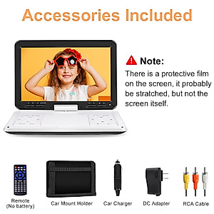 YOOHOO 16.9" Portable DVD Player with 14.1" Large Swivel HD Screen, Designed with Screen Button, Support USB/SD Card/Sync TV/Multi Discs, Region-Free, Power Adapter, Car Charger, Car Headrest Case