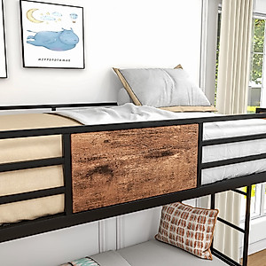 JURMERRY Metal Bunk Bed Twin Over Twin with Guardrail Ladder,No Box Spring Needed, Noise Free,Black Color