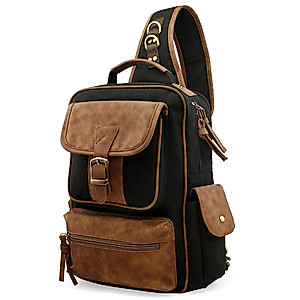 OCT17 Men Chest Shoulder Sling PU Leather Backpack Cross body Canvas Messenger Outdoor Travel Daypack