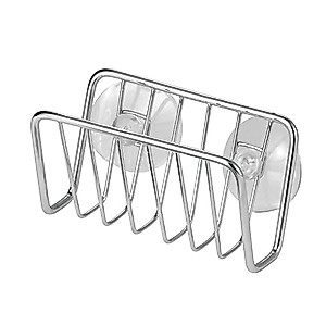 mDesign Metal Farmhouse Kitchen Sink Storage Organizer Caddy - Small Holder for Sponges, Soaps, Scrubbers - Quick Drying Open Wire Basket with Strong Suction Cups - Ronde Collection - Chrome