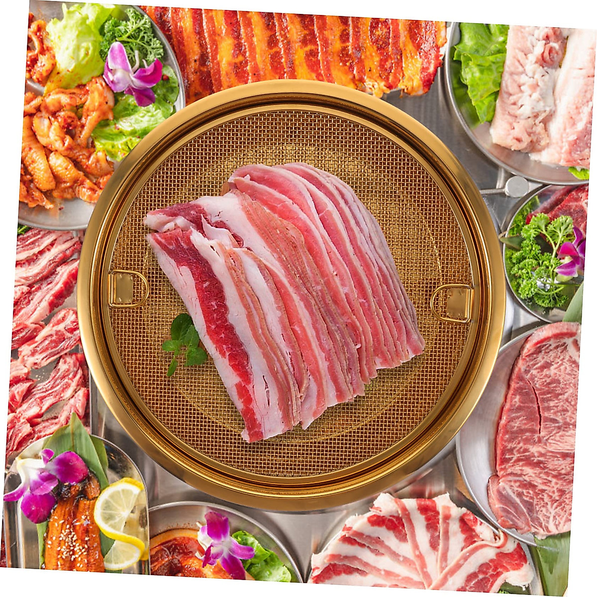 Plate,Dishes,Stainless Steel Filter Pan Korean BBQ Grill Pan Stainless Steel Container Oil Drain Container French Fries Serving Plate Convenient Fruits Plate Fruits Storage Tray Stainless Steel ( Colo