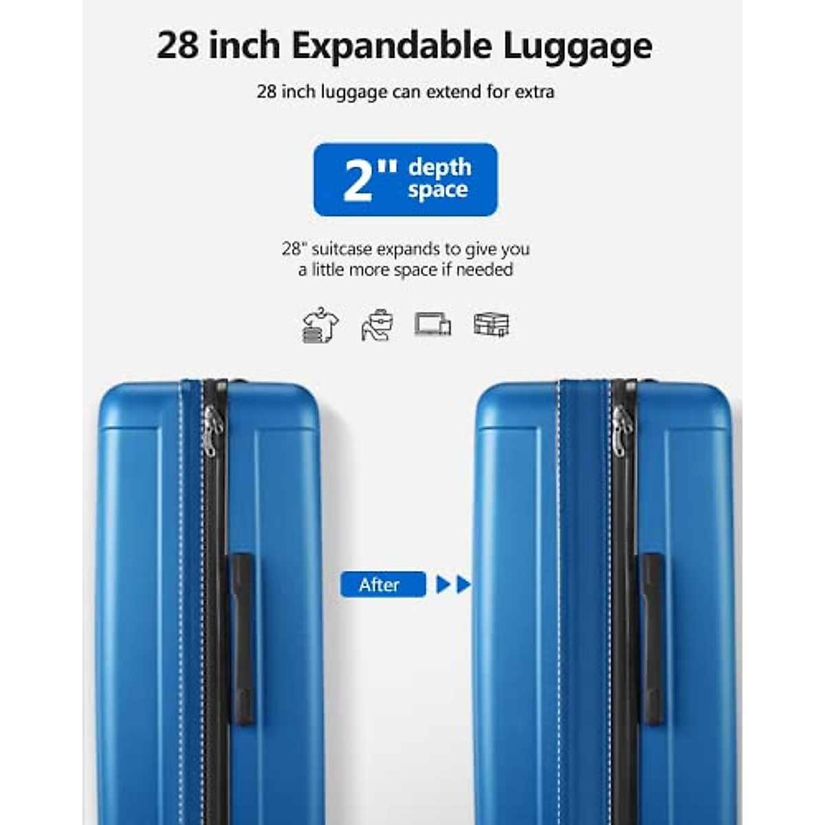 SunnyTour Hardside Luggage Sets with Tag, Luggage 3 Piece Set with Double Spinner Wheels, 28" Expandable Checked Luggage, Blue