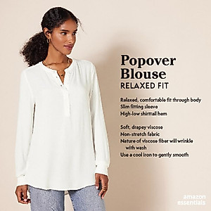 Amazon Essentials Women's Long-Sleeve Woven Blouse, Rust Leopard Print, Large