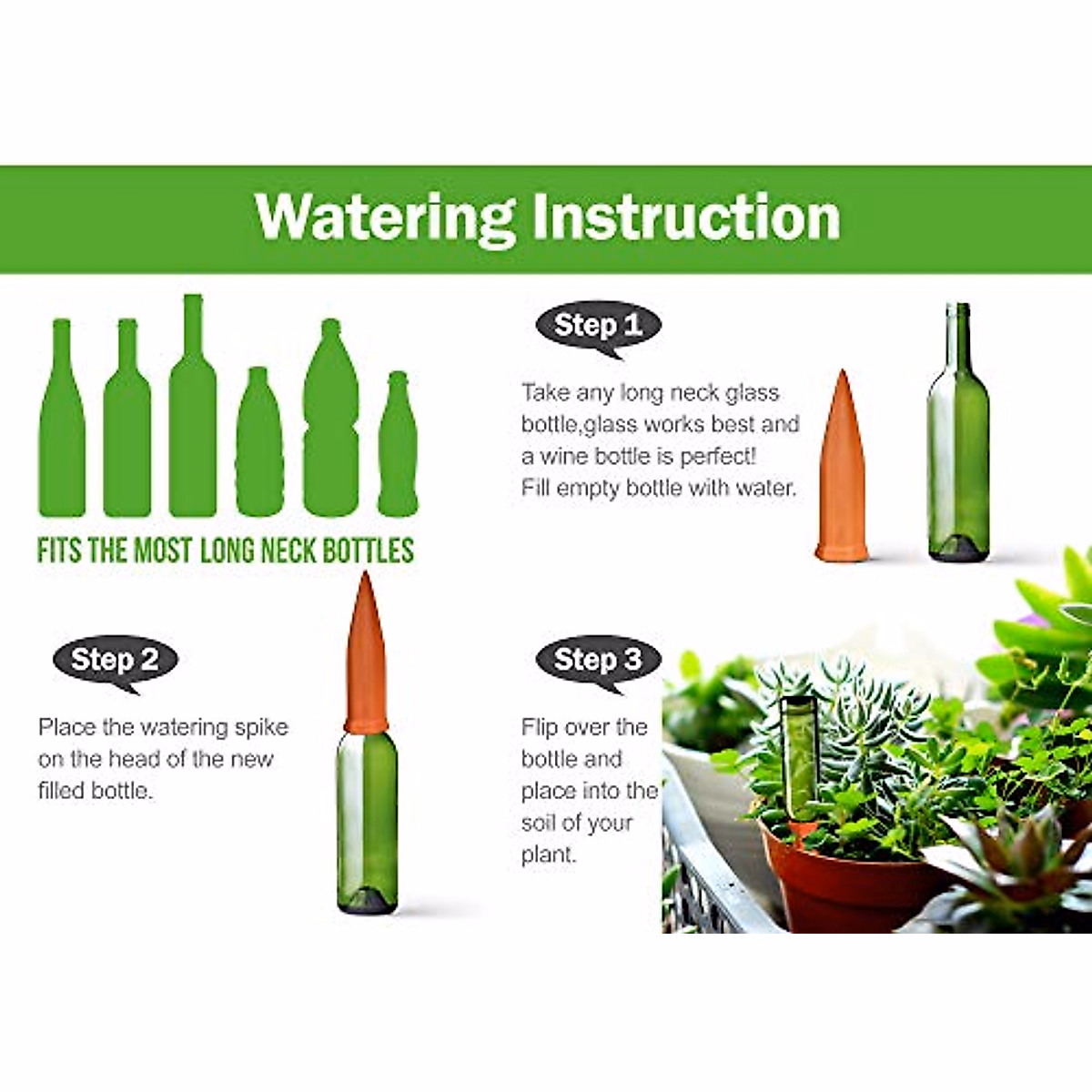 B SEPOR Ceramic Plant Waterer Set of 6 Pack Terracotta Self Watering Spikes,Wine Bottle Plant Watering Devices for Vacation (6Pack)