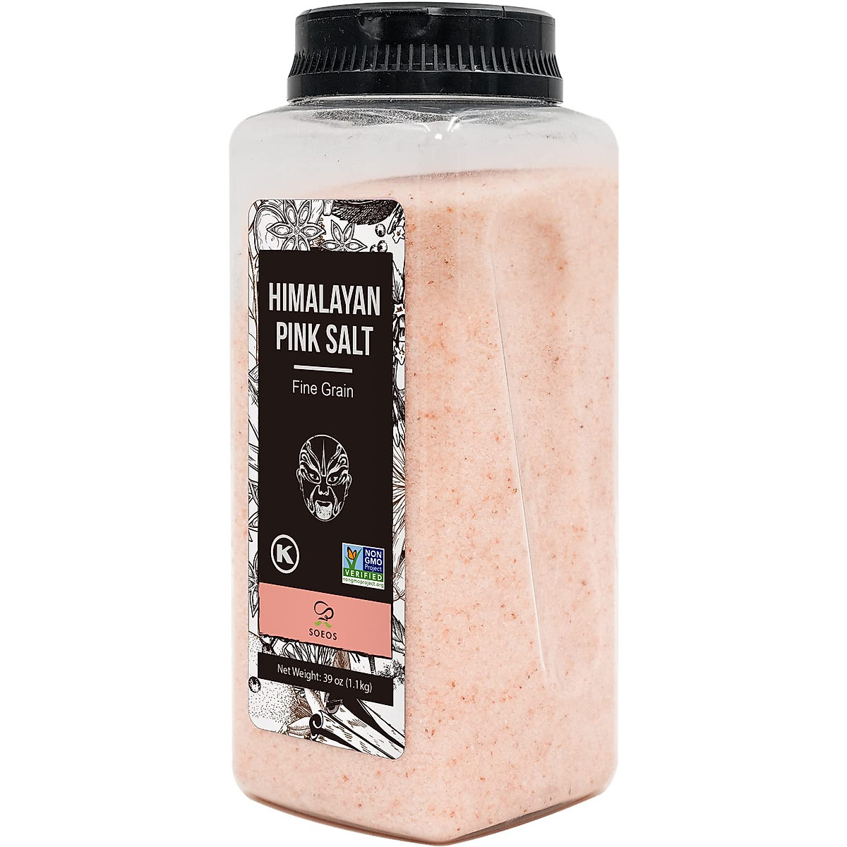 Soeos Pink Himalayan Sea Salt, Fine Grain, 38.8oz (2.4 LB), Kosher Salt, Non-GMO