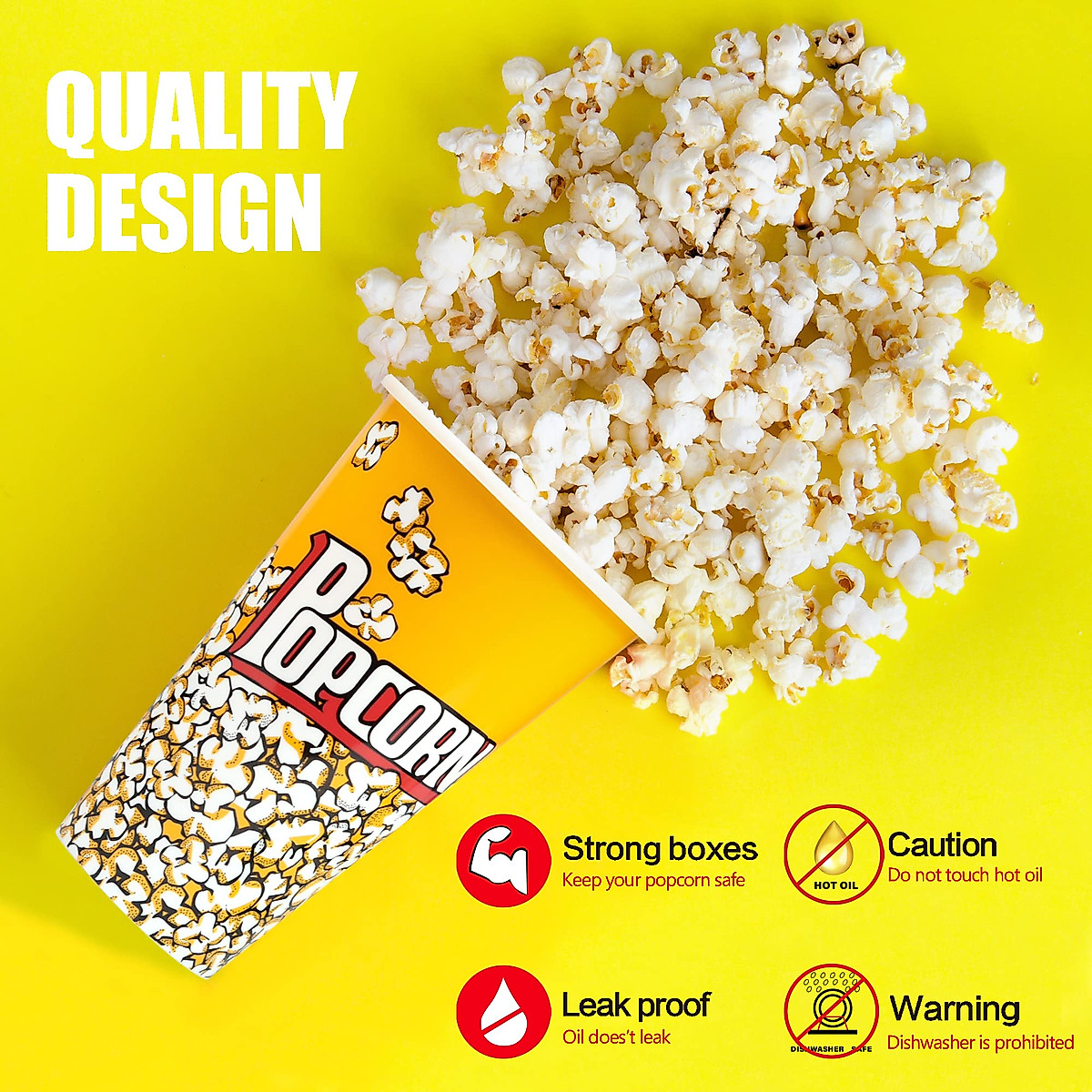 Novelty Place Retro Style Plastic Popcorn Containers for Movie Night - 7" Tall x 4.5" Top Diameter (3 Pack)