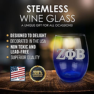 Bad Bananas BBGreek Zeta Phi Beta Sorority Paraphernalia - Set of Two Blue Ombre 21oz Stemless Glasses - Official Vendor - Finer Since 1920
