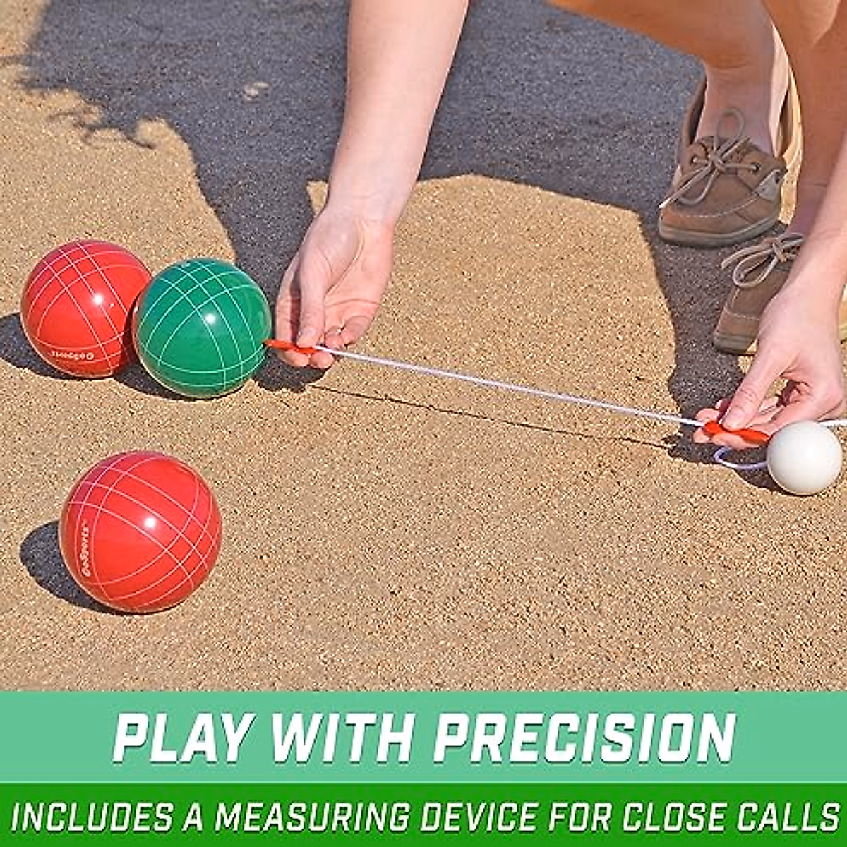 GoSports 90 mm Backyard Bocce Set with 8 Balls, Pallino, Case and Measuring Rope - Made from Premium Resin
