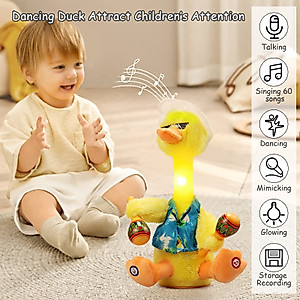 MILEGI Talking Duck Toy Repeats What You Say Dancing Duck Baby Toys for Kids Toddlers Infants Mimicking Singing Duck Stuffed Animal Plush Toys Shaking Head Electric Interactive Animated Toy
