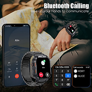 EIGIIS Military Smart Watches for Men 1.96” HD Big Screen Rugged Smart Watch (Answer/Dial Calls) Outdoor Tactical Sports Watch Fitness Tracker Smartwatch for iPhone Compatible with Android Phones