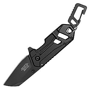 Buckshot Knives 5" Overall Small Size Stainless Handle Spring Assisted Folding Pocket Knife With Keychain (PWT419BK)