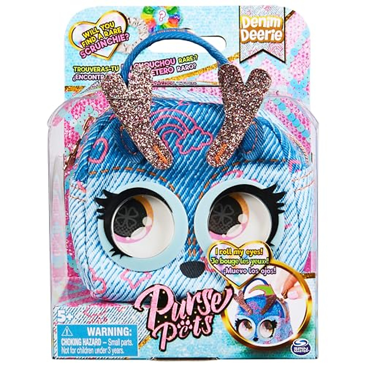 Purse Pets Micros, Denim Deerie Stylish Small Purse with Eye Roll Feature, Kids Toys for Girls Aged 5 and up