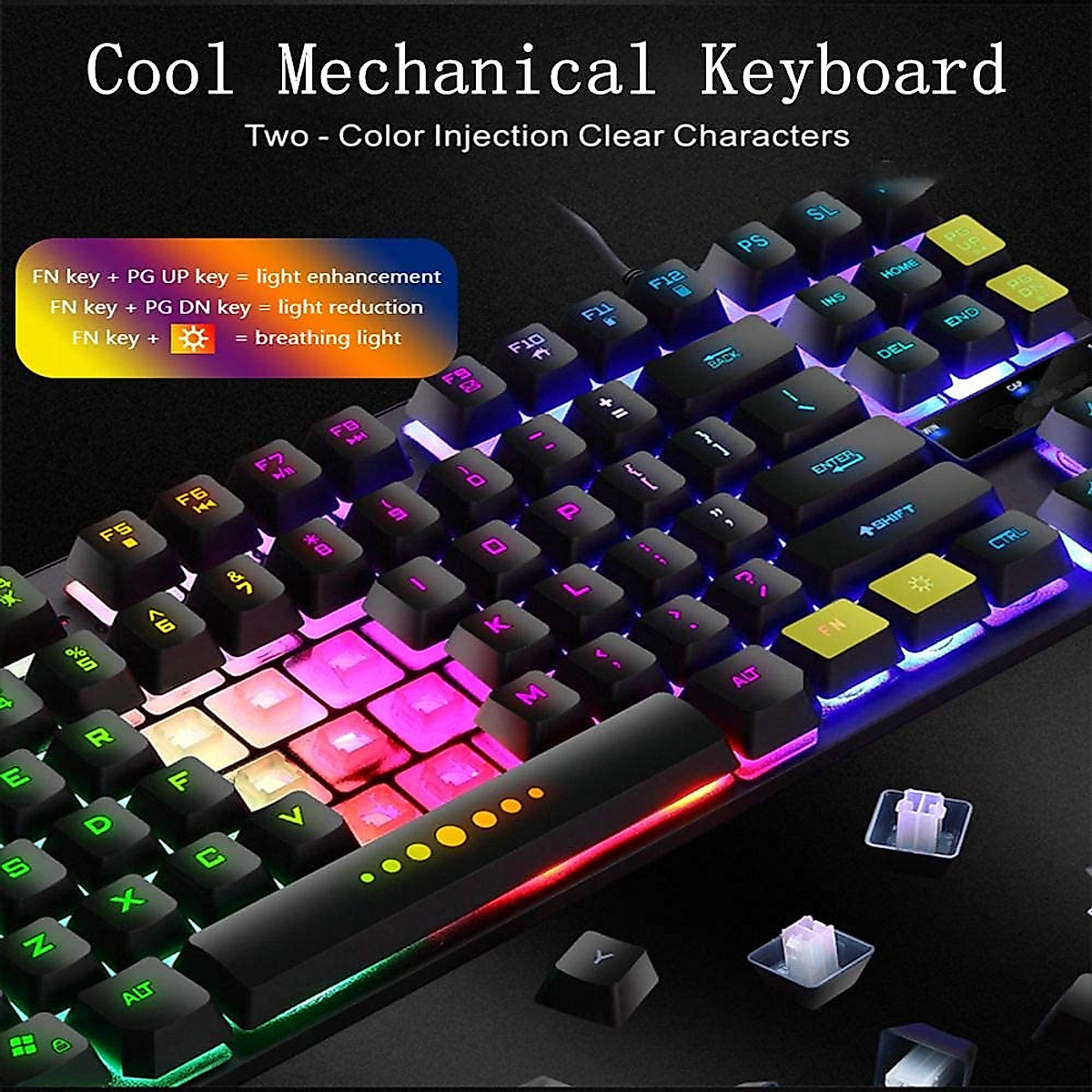Limouyin 87Key Wired Gaming Keyboard with Crater Architecture, Portable Durable Keyboard Gaming Mechanical Ergonomic Computer Supplies GK10 LED Backlight for Desktop Laptop Universal Type, Black