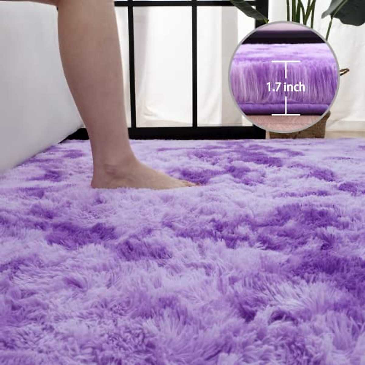 RUGICI Luxury Shag Area Rug, 5x8 Feet, Tie Dyed Purple Plush Fuzzy Rugs for Living Room Bedroom Kids Room Decor, Non-Slip Shaggy Furry Carpets